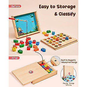 JoyCat Wooden Magnetic Fishing Game for Toddlers, Alphabet Educational Color Sorting Games Puzzle, Fine Motor Skills Toy with Letters, Preschool Learning ABC Toys Gift for Kids 3 4 5 Years Old