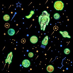 Hianjoo Glow in The Dark Stars for Ceiling, Solar System Wall Stickers, Rocket Astronaut Luminous Decal Shining Space Decoration for Nursery Bedroom Living Room for Boy and Girl
