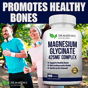 Premium Magnesium Glycinate 425mg - 180 Vegan Capsules - Helps with Stress Relief, Sleep, Muscle Cramps & Healthy Heart |