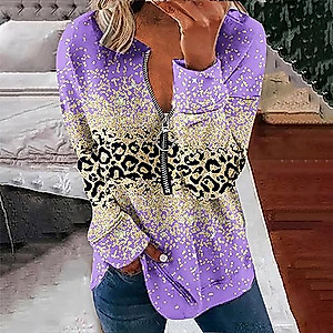 JDHUFEI Hair Bundles Deals Human Hair Womens Sweatshirts Casual Half Zipper Hoodies Trendy Tiger Print Long Sleeve Tops Loose Fit Fall Clothes Pullover
