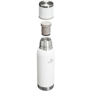Stanley Adventure-To-Go Vacuum Bottle 25 oz | Wide Mouth with Leakproof Cup Lid | Keep Drinks Hot or Cold | Packable for Travel | Insulated Stainless Steel Thermos | BPA-Free | Frost White