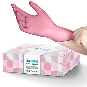 Hand-E Touch Pink Nitrile Disposable Gloves Small, 100 Count - Esthetician, Nail Tech, Microblading, Hair Dye & Stylist, Salon, Cleaning Gloves - Latex Free Gloves
