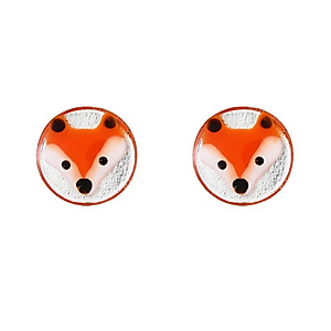 AeraVida Fun Charming Enamel Mini Fox Animal .925 Sterling Silver Stud Earrings