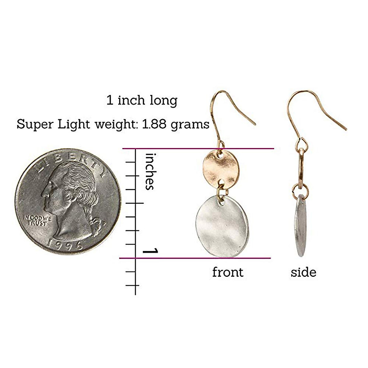2 pairs Boho Drop Coin Earring Round Dangle Hoops Handmade Retro Geometry Earring Copper Wire Women Jewelry (Round Gold+Round Silver)