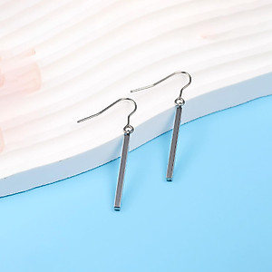 Limerencia Pure Titanium Vertical Bar Dangle Earrings,Lightweight Drop Earrings Hypoallergenic for Sensitive Ears Women (30mm, Shiny grey)