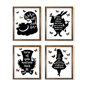 Alice Inspirational Saying Quote Poster Print - Motivational Wall Art for Alice Fans - Cheshire Cat Mad Hatter White Rabbit - Alice in Wonderland Wall Art Decor - Affirmation Gift for Women Teen Girl