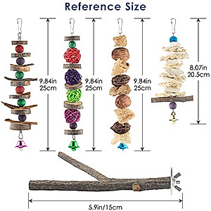 Bissap Bird Chew Toys, 5 Packs Parakeet Natural Wood Toys Parrot Hanging Cage Toy Bird Perch Stand for Small Bird Conure Cockatiel Parrotlet Lovebird Budgie