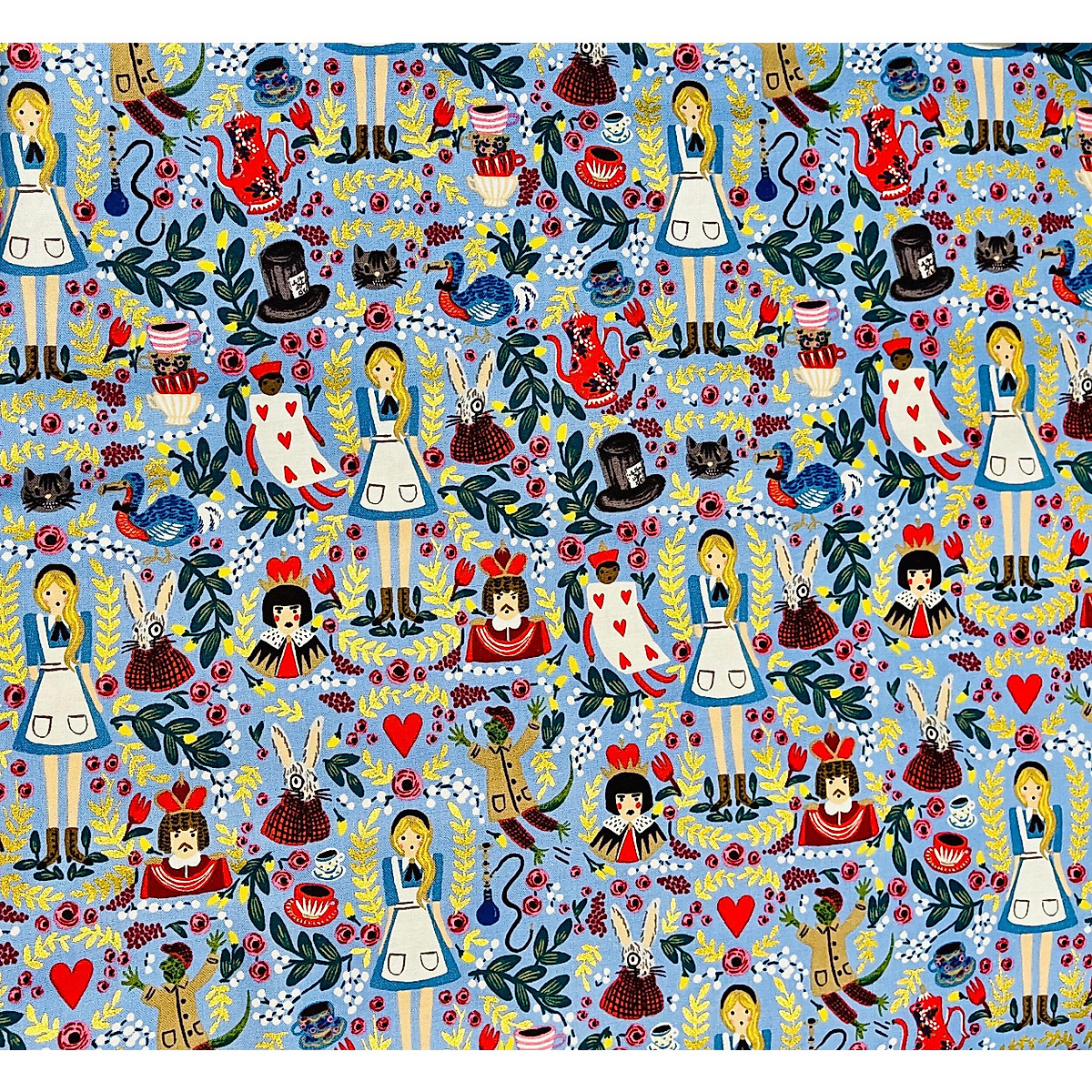 Wonderland - Rifle Paper Co - Periwinkle Metallic Fabric - Cotton+ Steel - Quilting Cotton Fabric - AB8013-002 1/2 Yard 44