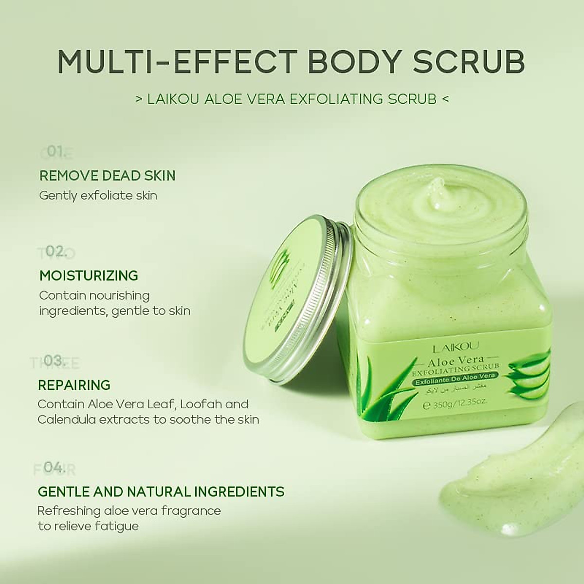 AKARY Organic Aloe Vera Exfoliating Scrub, Ultra Hydrating and Exfoliating Scrub for Nourishing Essential Body Care Moisturize, Helps with Acne, Cellulite, Dead Skin Scars, 12.35oz