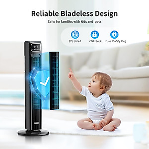 Grelife 36" Tower Fan, Bladeless Fan with 80° Oscillation, 3 Speeds, 4 Wind Modes, Touch Screen & Remote Control, 12-Hour Timer, Quiet Cooling Fan for Home Office Bedroom