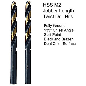 MAXTOOL Letter W 2pcs Identical Jobber Length Drills Dia 0.386" HSS M2 Twist Drill Bits Fully Ground Black-Bronze Straight Shank Drills; JBL02H10RWP2