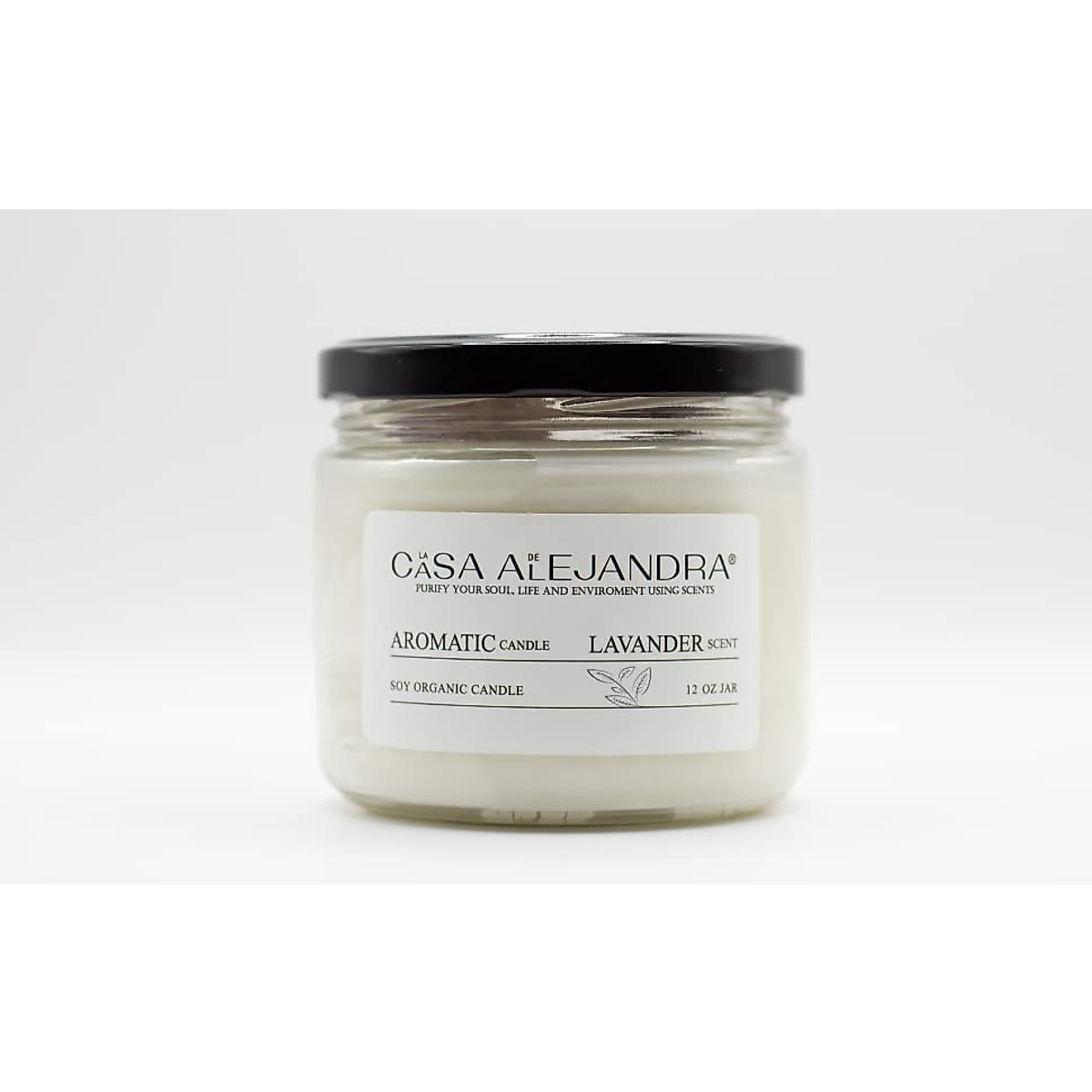 Lavander Aromatherapy Candle with Amethyst and Rose Quartz + Soy Wax + Scented Oil + Cinnamon Decoration + Quartz + Healing Crystal +12 oz. La CASA de ALEJANDRA
