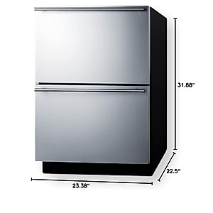 Summit Appliance ADFD243OS 24" Wide Outdoor 2-Drawer All-Freezer, Stainless Steel/Panel-Ready Door, Black Cabinet, Frost-Free, ADA Compliant