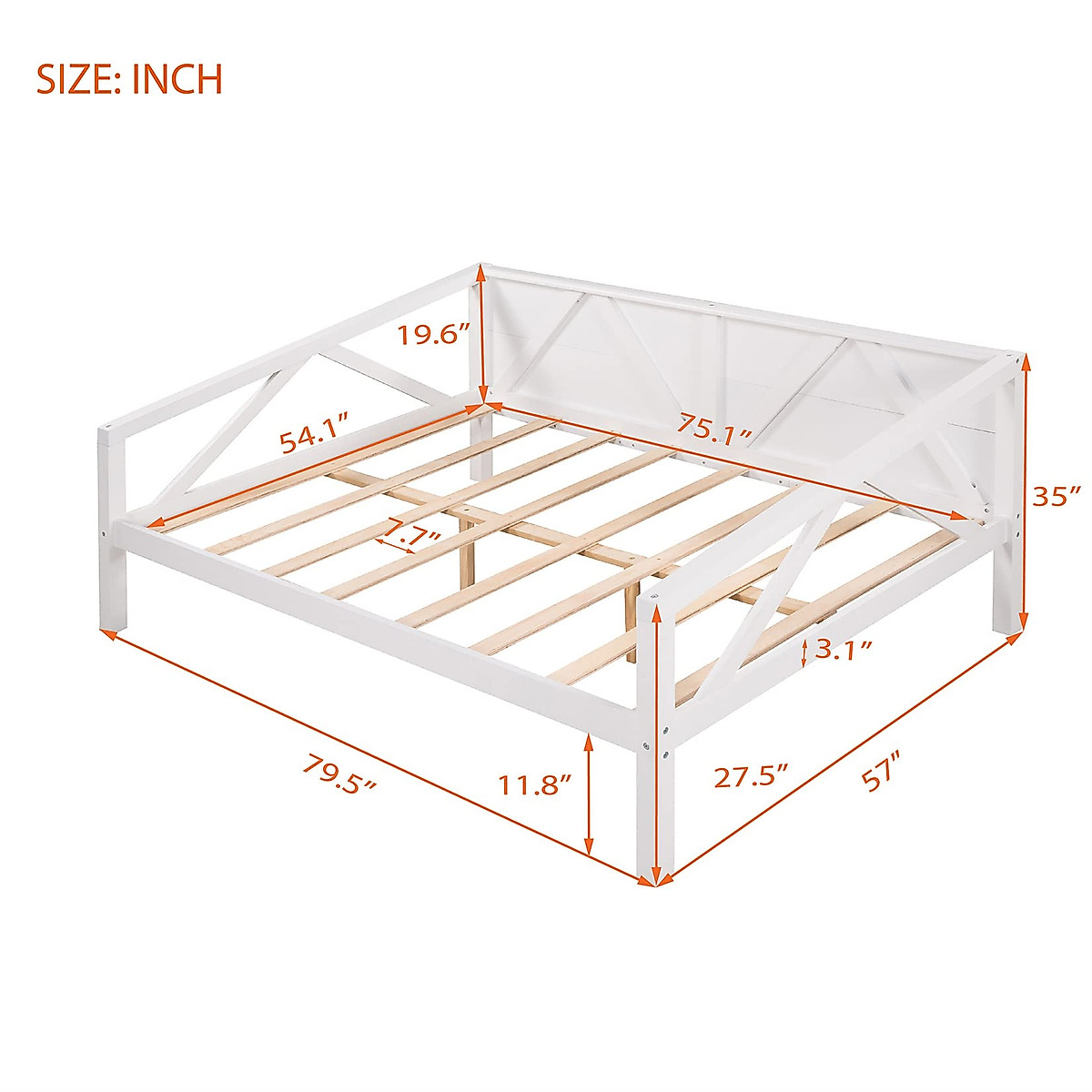 Harper & Bright Designs Full Size Daybed Wooden Day Bed Frame with Wood Slat Support Dual-use Sturdy Sofa Bed for Bedroom Living Room, White