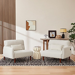 Futon Sofa Bed, 3 in 1 Sleeper Futon Couch Bed with Adjustable Backrest and 3 Pillows, Built-in 2 USB Ports, Futon Sofa Loveseat Sofa Bed Small Sofa for Living Room, Office, Ivory