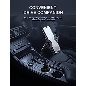 TSYMO Car Cup Holder Phone Holder - Cup Holder Phone Mount for Car 360° Adjustable Gooseneck Cup Holder Cradle for Cell Phone, iPhone,Samsung, LG, Sony and More, Black