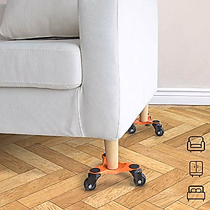 Ronlap Furniture Dolly, Furniture Movers with Wheels, 3 Wheel Dolly 4 Pack with Lifter, 6-Inch Steel Tri-Dolly, Pool Table Moving Dollys Heavy Furniture Roller Move Tools, 500Lbs Load Capacity, Orange