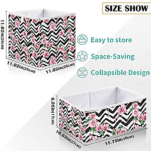 visesunny Rectangular Shelf Basket Tropical Pink Flamingo Flower Wavy Stripe Clothing Storage Bins Closet Bin with Handles Foldable Rectangle Storage Baskets Fabric Containers Boxes for Clothes,Books,