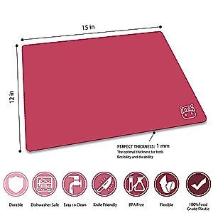 ZVP Flexible Plastic Cutting Board Set of 5 Gradient Color, Colorful Chopping Boards, BPA Free Mats, Non Slip, Dishwasher Safe, 15x12 Inch, Pink Multi-Color