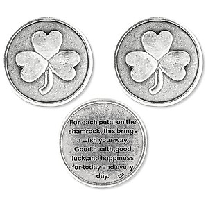 Pack of 3 - Shamrock 3 Three Leaf Clover Good Luck Pocket Token Charm Coin with Prayer for Health and Happiness, Catholic Coin St. Patrick's Day