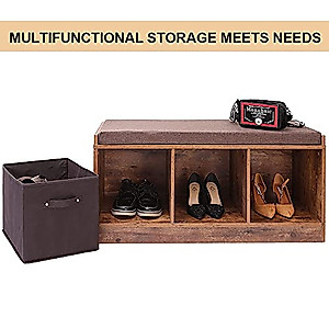 Iwell Storage Bench, Retro Toy Box Storage Chest, Entryway Bench with Storage Drawer & Removable Padded Cushion, End of Bed Storage Bench for Bedroom, Living Room, Mudroom, Rustic Brown