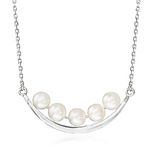 Ross-Simons 5.5-6mm Cultured Pearl Curved Bar Necklace in Sterling Silver. 20 inches