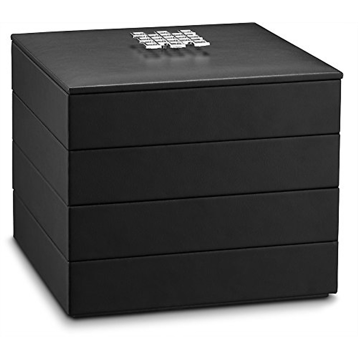 Glenor Co Earring Organizer Tray - 4 Stackable Trays with Lid -45 Slot Classic Jewelry Storage Display Case for Drawer or Dresser - Holder for Earring Ring Necklace or Cufflinks - Large Mirror - Black