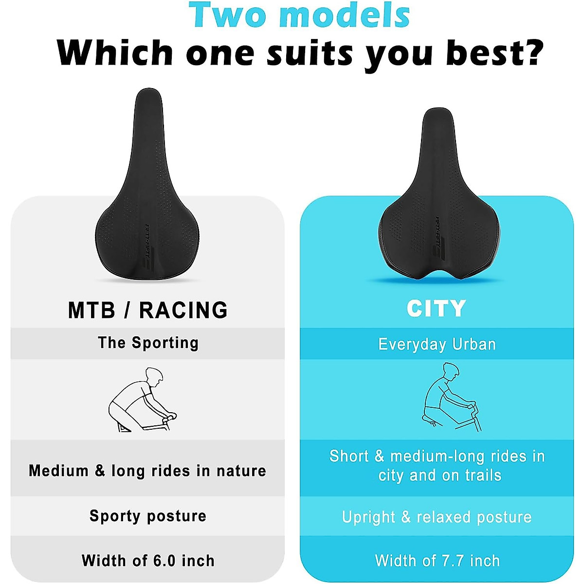 FIFTY-FIFTY Mountain Bike Saddle, Comfortable Memory Foam Bicycle Seat, Soft Waterproof Bicycle Seat for Men and Women, Compatible with MTB, Road Bike