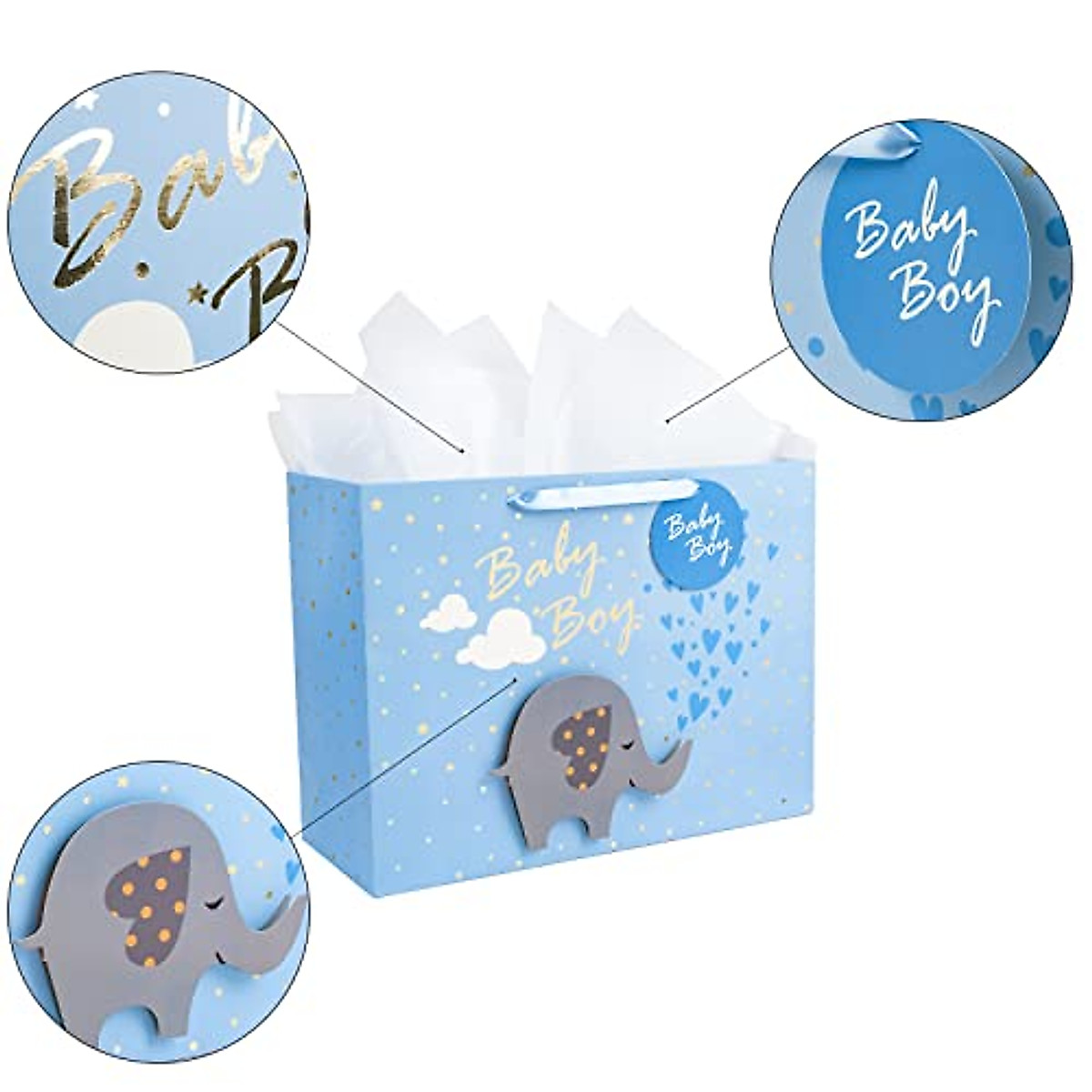MAYPLUSS 16" Extra Large Gift Bag with Greeting Card and White Tissue Paper - Baby Boy 3D Making Design
