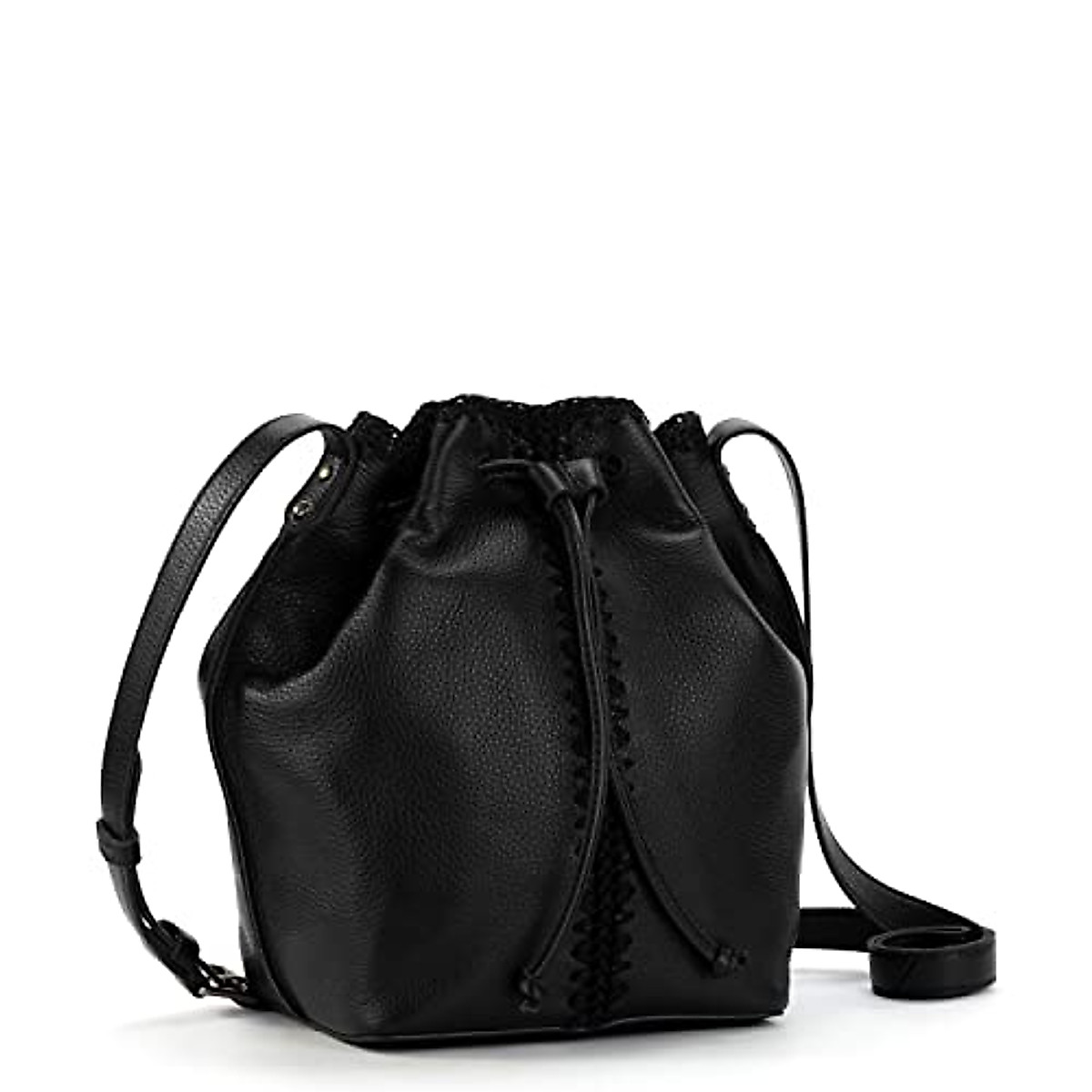 The Sak Womens Ivy Leather Drawstring Bucket, Black, One Size US