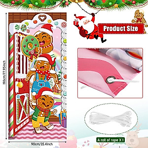 Christmas Door Cover Decorations Gingerbread House Door Cover Gingerbread Man Christmas Door Backdrop Banner Xmas Door Hanging Banner for Christmas Winter Party Ginger Bread Holiday Xmas Eve Supplies