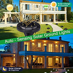 K.E.J. Solar Ground Lights Outdoor 12 Led Disk Lights Garden Lights Solar Powered Waterproof In-Ground Outdoor Landscape Lighting for Patio Pathway Lawn Yard Deck Driveway Walkway (12 Pack)