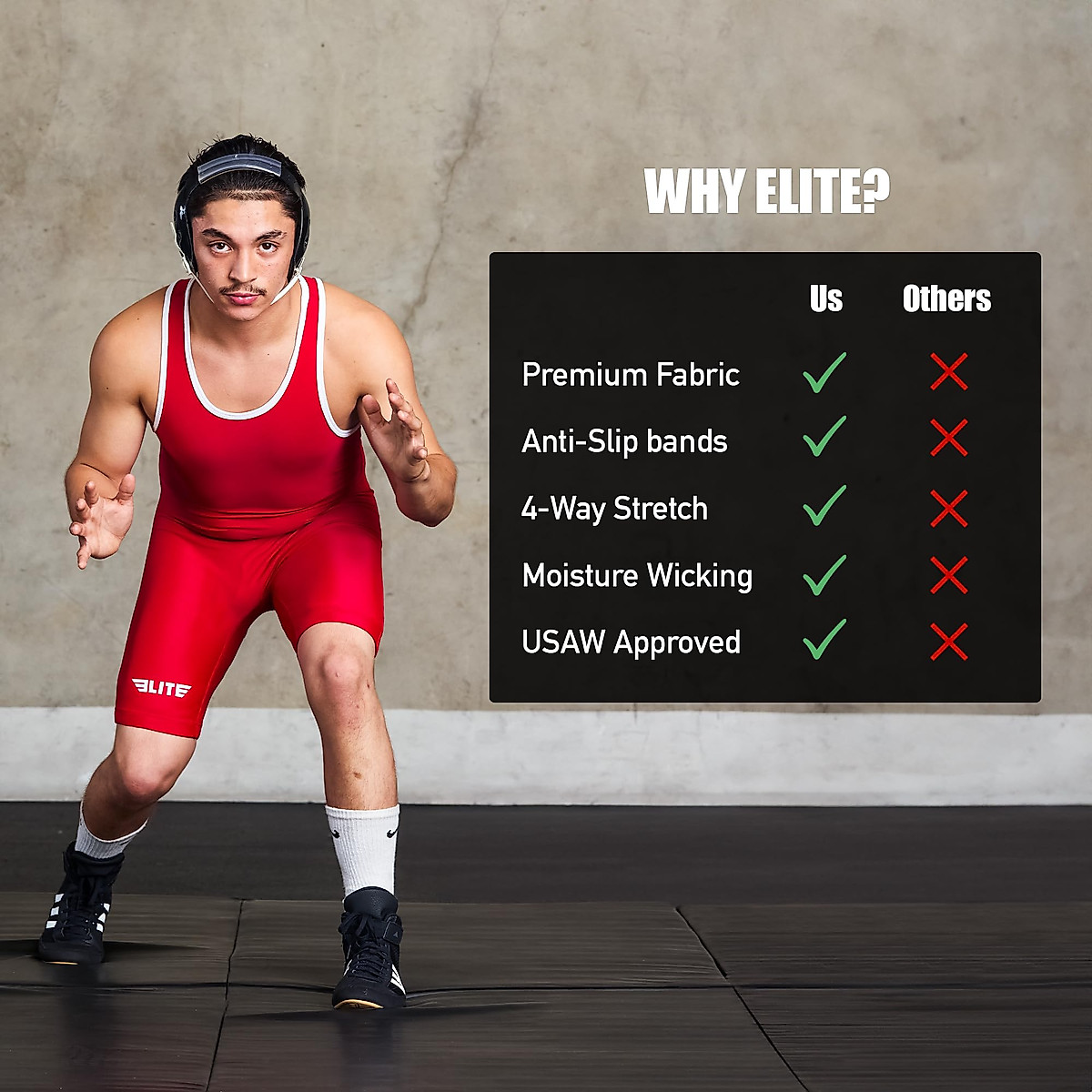 Elite Sports New Item Standard Wrestling Singlet, XX-Large, Red