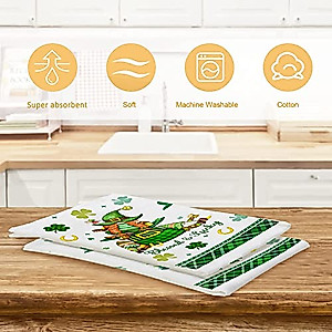 St Patricks Hand Towels Bathroom, Happy St. Patrick's Day Leprechaun Shamrocks Kitchen Towels 18”x28”, Gnomes Green Hat Irish Truck Dish Tea Towel Housewarming Gifts Decorations for Home Sets of 2