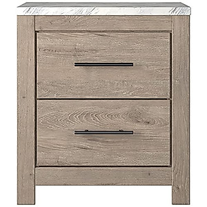Signature Design by Ashley Senniberg Modern 2 Drawer Nightstand with Faux Marble Top, Light Brown & White
