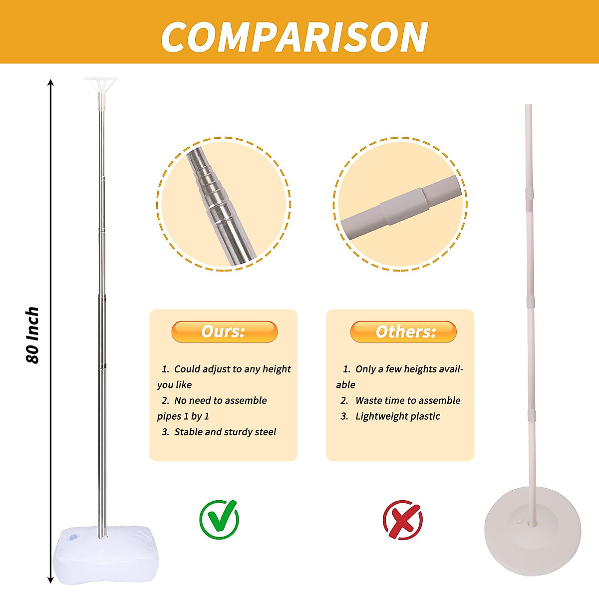 RUBFAC Balloon Stand Kit, 2 Sets of Adjustable Height (Max 6.6ft) Balloon Column Kit for Floor with Telescopic Pillar for Baby Shower Birthday Party Graduation Wedding Valentine's Day Decorations