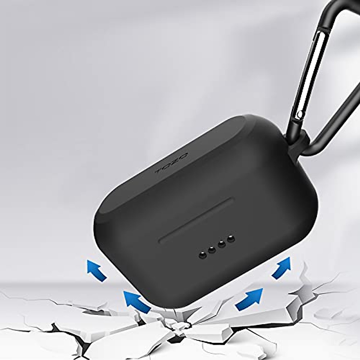 TOZO NC7 Protective Silicone Case Shockproof Soft Skin Cover for TOZO NC7 Earbuds with Front LED Visible and Keychain Black