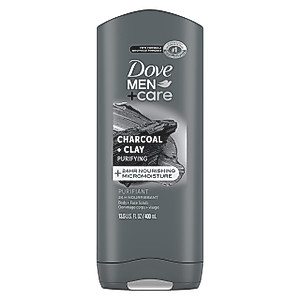 DOVE MEN + CARE Purifying Charcoal + Clay Body and Face Wash with 24-Hour Nourishing Micromoisture Technology Body Wash for Men, 13.5 oz