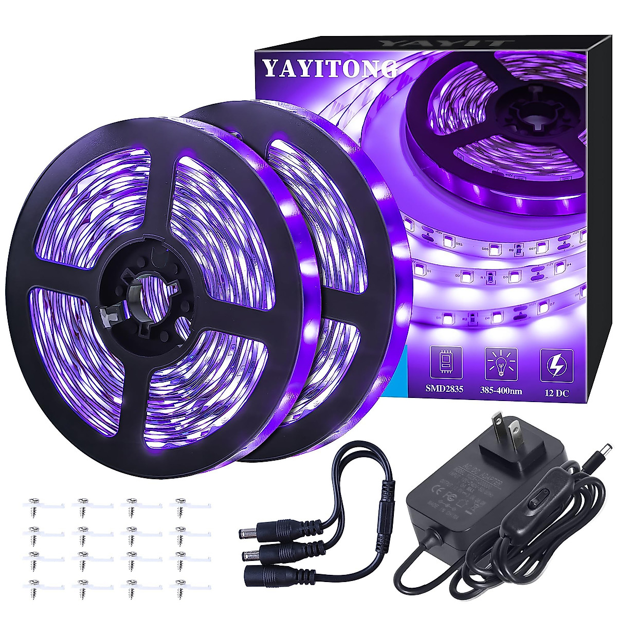 40 Foot Led Black Light Strip Kit, 720 Units Led, 12V Flexible Blacklight Fixtures, Non-Waterproof