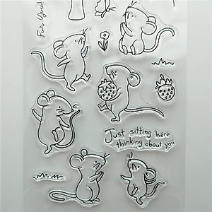 DzIxY Strawberry Mouse Clear Stamps and Metal Cutting Dies Sets for Card Making Scrapbooking Paper Supplies Silicone Seals Storage Pockets