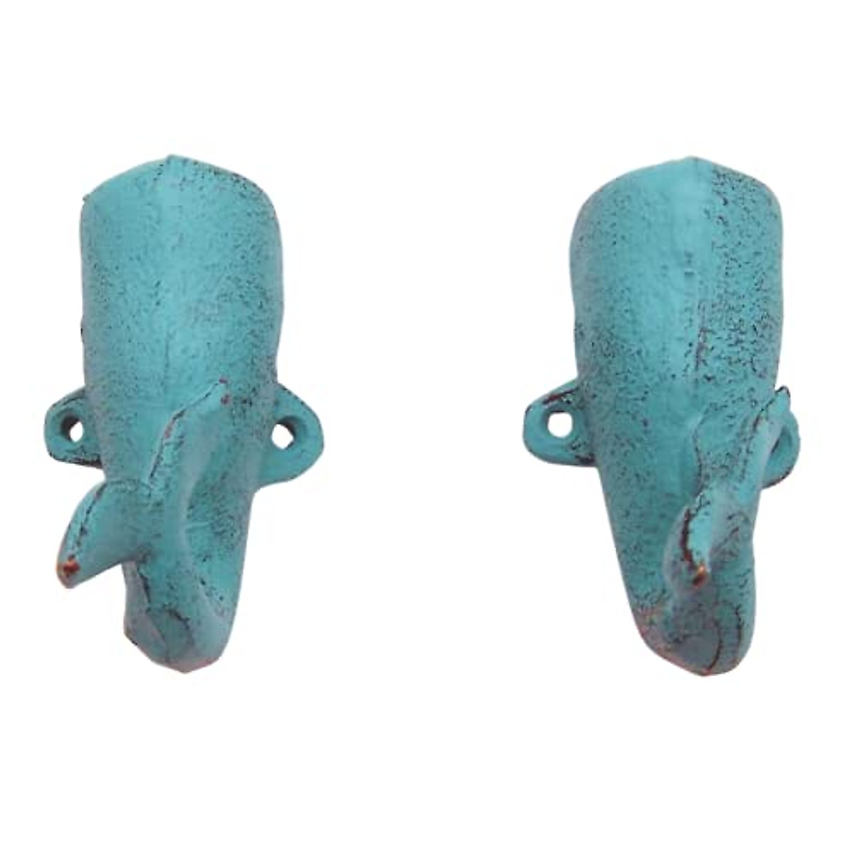Turquoise Whale Cast Iron Wall Hooks, Wall Mounted for Hanging Coats, Purses, Towels, Hats, Beach Themed Wall Décor, Set of 2, 4 Inches High