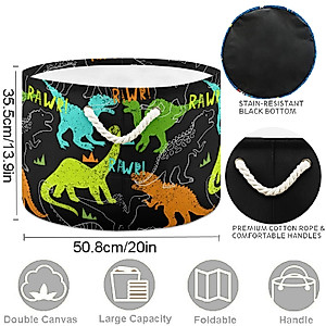 visesunny Collapsible Large Capacity Basket Dino Rawr Clothes Toy Storage Hamper with Durable Cotton Handles Home Organizer Solution for Bathroom, Bedroom, Nursery, Laundry,Closet
