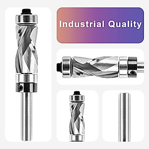 SpeTool Carbide Compressiom Flush Trim Router Bit Top & Bottom Bearing 1/2 inch Cutting Dia with 1/4 inch Shank Pattern Template Woodworking Tool