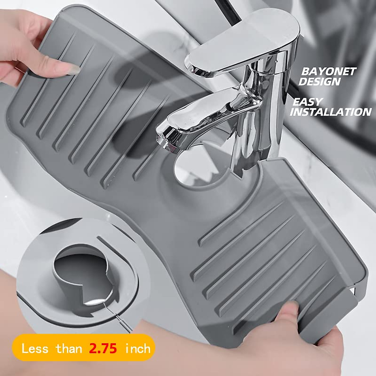 bepinkind Silicone Faucet Splash Guard-[Upgrade Steeper Slope],Silicone Faucet Water Catcher Mat, Silicone Sink Mat for Kitchen/Bathroom,Silicone Faucet Mat Sink Water Splash Guard. (Tilt-White)