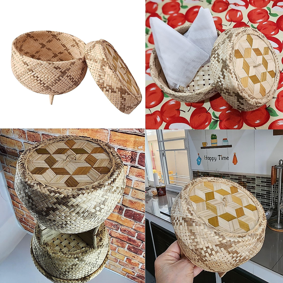 Heavens Tvcz Professional Basket Bamboo Wickerwork Thai Traditional Rice Sticky Steamer Eco-Friendly with Lid Sticky Rice Cooker Steamer Home Electric Cooker Safe
