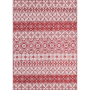 WondRg Christmas Area Rug 8x10 Red Snowflake Holiday Decorative Living Room Bedroom Throw Rug Washable Non Slip Soft Low Pile Large Carpet for Kitchen Entryway Dining Room Home Decor