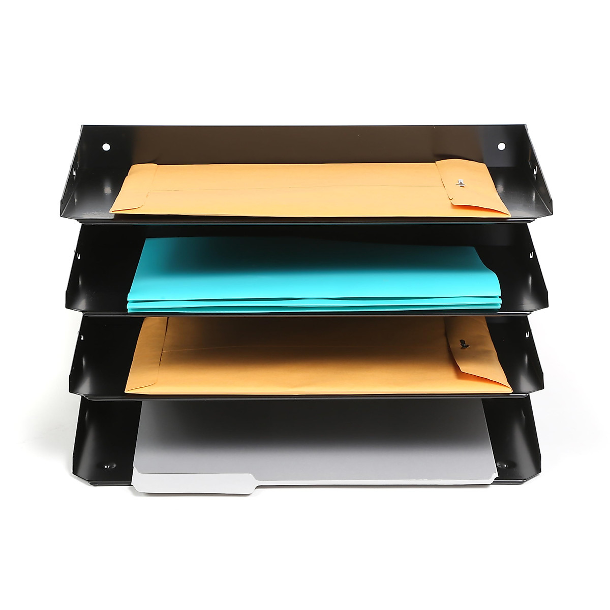 Huron Desktop Horizontal 4-Slot Legal File Binder Organizer Storage Letter Tray, Black Commercial Grade Steel