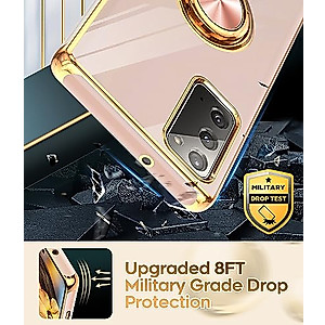 LeYi for Galaxy Note 20 Case: 360° Rotatable Ring Holder Magnetic Kickstand, Plating Rose Gold Edge Protective Samsung Galaxy Note 20 Case, Pink