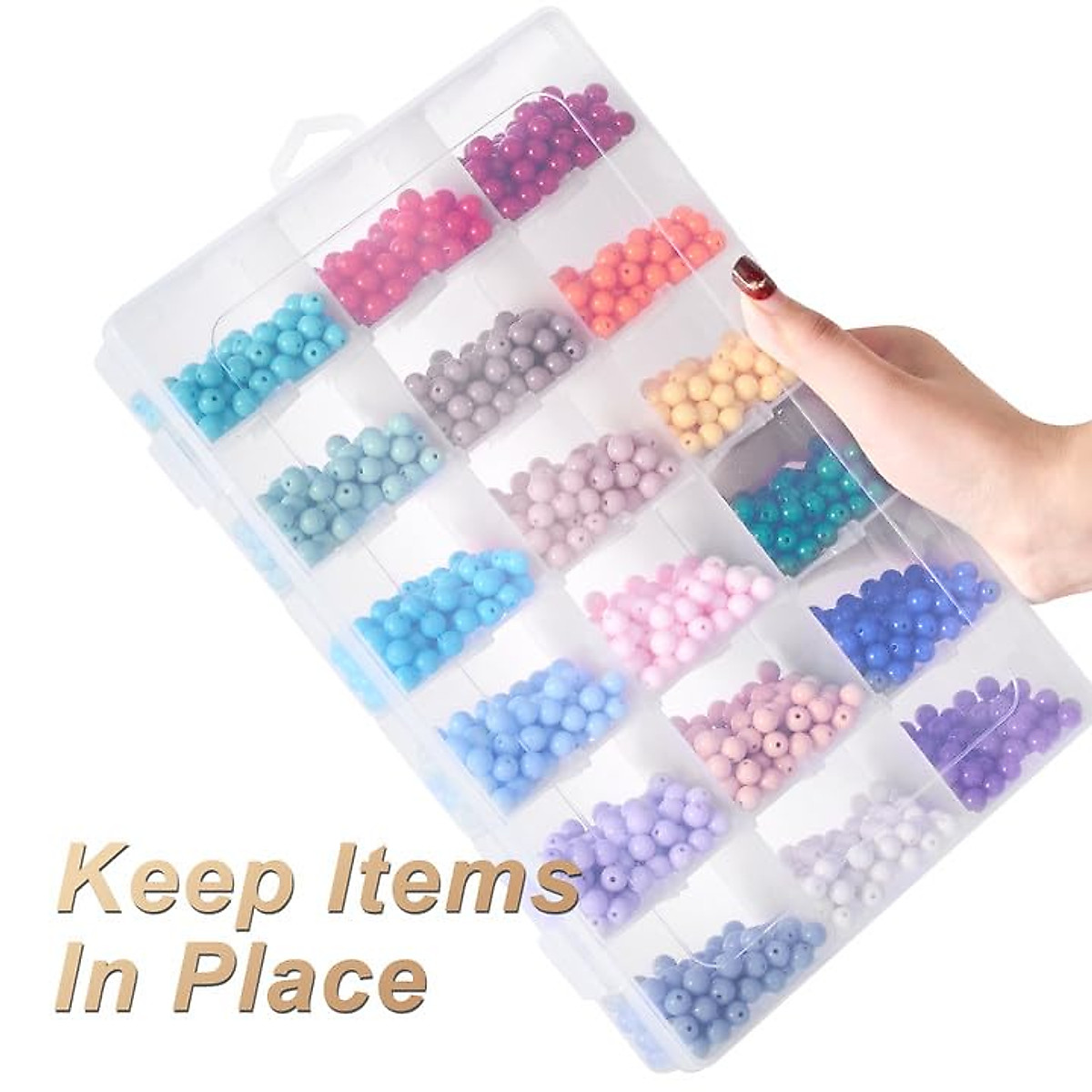 Mauproy 18 Grids Large Plastic Organizer Box with Adjustable Dividers, Clear Compartment Storage Container Tackle Box with Label Stickers for Beads, Crafts, Jewelries, Tools