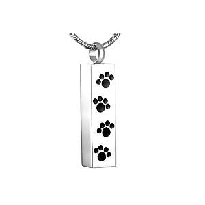 VEKETE Pet Urn Pendants For Ashes Stainless Steel Paw Print Keepsake Cremation Jewelry Necklace For Dog Cat